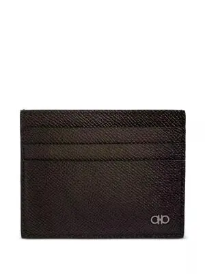 FERRAGAMO Micro Gancini Grained Leather Card Holder - Brown