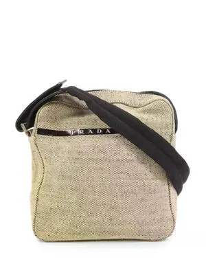 Prada Logo-patch Canvas Shoulder Bag - Neutrals