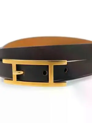 Hermès Leather Triple-wrap Bracelet With Hapi Buckle - Black