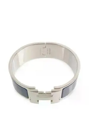 Hermès Tone Enamel H Logo Clac Bracelet - Silver