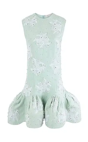 LA FUORI Pixie's Pearl Elixir Embellished Silk Mini Dress - Green