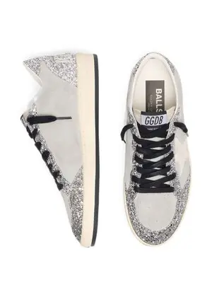 GOLDEN GOOSE Ball Star Leather Sneakers With Glitter Detail
