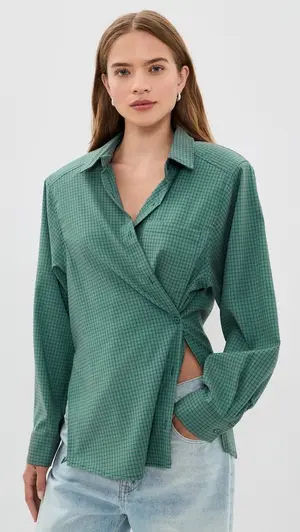 Lioness Notting Hill Plaid Shirt With Padded Shoulders And Split Hem