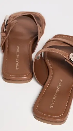 STUART WEITZMAN Sai Suede Slides With Gold-tone Buckle