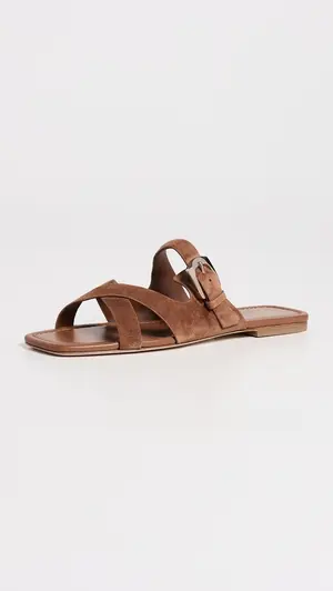 STUART WEITZMAN Sai Suede Slides With Gold-tone Buckle