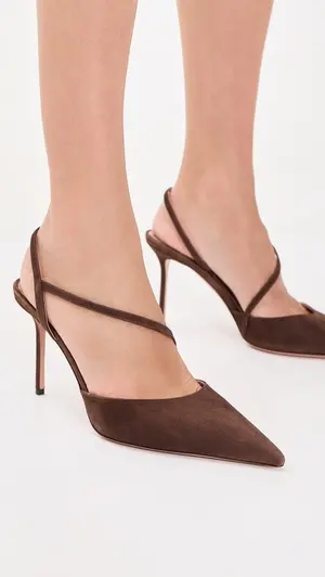 AQUAZZURA Dynasty Suede Slingback Pumps - Espresso