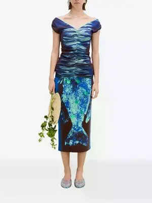 Ph5 Ruched Mahi Lake Print V-neck Top