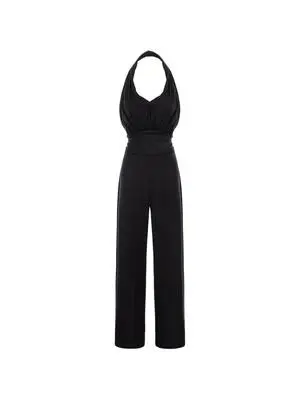 CUANNA Halterneck Ruched Jumpsuit - Black