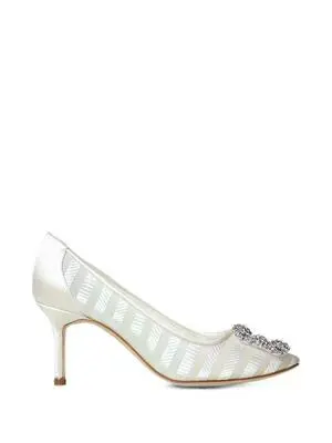 Manolo Blahnik Crystal-buckle Striped Pumps