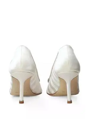 Manolo Blahnik Crystal-buckle Striped Pumps