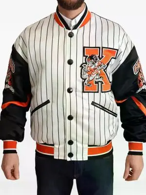 Dolce & Gabbana Tiger Graphic Pinstripe Baseball Jacket