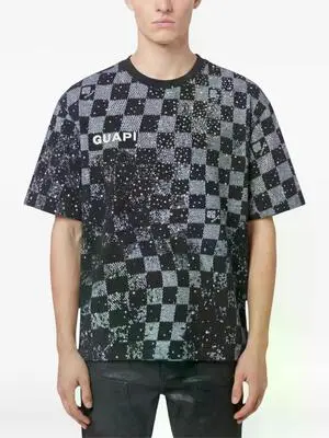 GUAPI Checkerboard-pattern Rhinestone-embellished T-shirt