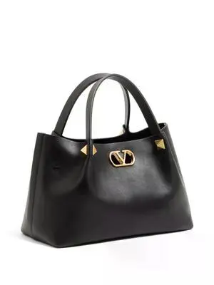 Valentino Garavani Small Soft Leather Shopping Bag With Vlogo Signature - Black