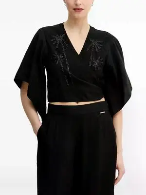 Lola Casademunt Beaded Palm Tree Wrap Top
