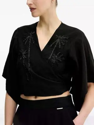 Lola Casademunt Beaded Palm Tree Wrap Top