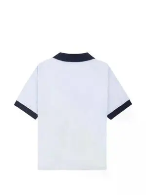 SPORTY & RICH Logo Embroidered Terry Polo Shirt - Blue