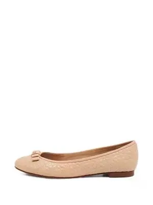 Tory Burch Quilted Leather Ballet Flats With Double T Logo Bow Detail