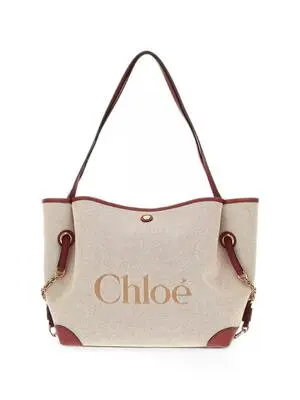 Chloé Clover Logo-print Shoulder Bag With Calf Leather Trim - Neutrals