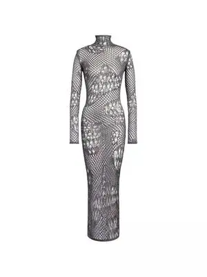 DONDUP Crochet Knit Long Sleeve Maxi Dress
