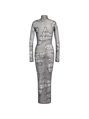 DONDUP Crochet Knit Long Sleeve Maxi Dress