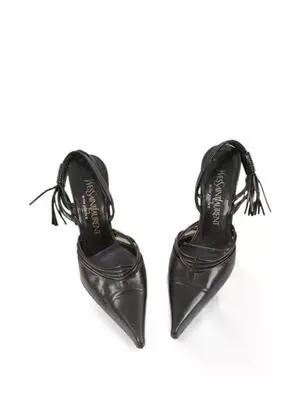 Saint Laurent Leather Pointed Toe Slingback Pumps With Tassel Detail
