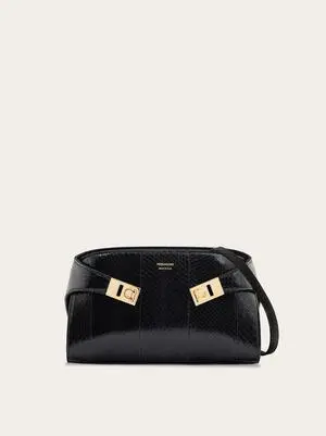 FERRAGAMO Ferragamo Hug Mini Croc Effect Leather Bag Black