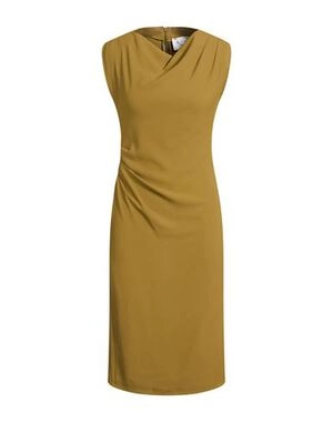 KAOS Midi Bodycon Dress With Draped Neckline - Khaki
