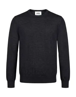 Alpha Studio Sweater Charcoal Size Merino Wool, Ovine Leather
