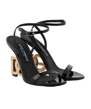 Dolce & Gabbana Logo Patent Leather Sandals - Black