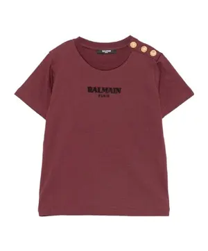 Balmain Logo Embroidered Button Detail T-shirt