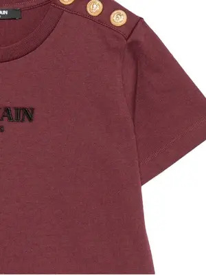 Balmain Logo Embroidered Button Detail T-shirt