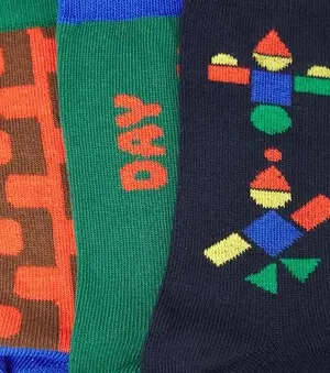 BOBO CHOSES Set Of Three Printed Cotton-blend Crew Socks