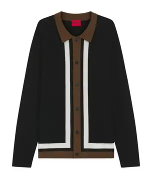 Hugo Boss Striped Button Cardigan - Black
