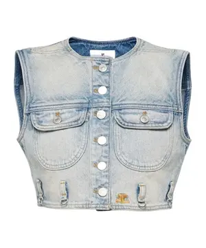COURREGES Cropped Denim Vest - Gray