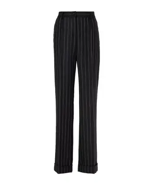 Dolce & Gabbana Striped Wool Straight Pants - Black