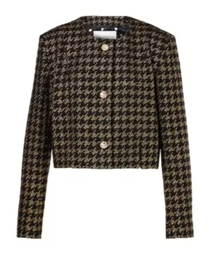Nina Ricci Houndstooth Lamé Tweed Jacket - Black