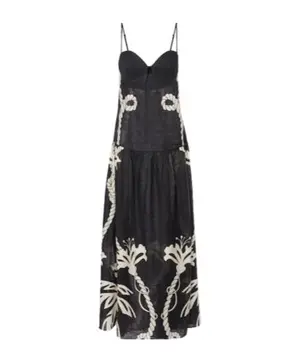 Johanna Ortiz Printed Linen Maxi Dress - Black