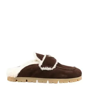 Prada Shearling-trimmed Suede Mules