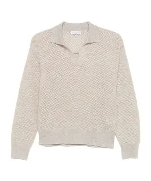 Brunello Cucinelli Perforated Knit V-neck Sweater