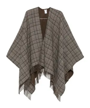 Brunello Cucinelli Check-pattern Fringed Poncho - Gray