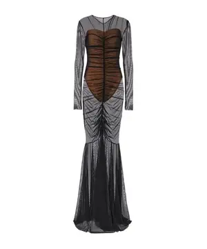Norma Kamali Shirred Sheer Gown - Black/nude