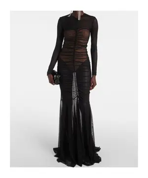 Norma Kamali Shirred Sheer Gown