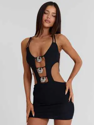 OUTCAST Priya Mini Dress With Silver Hardware And Cut-out Detailing