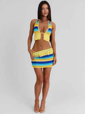 OUTCAST Juleah Halter Neck Cropped Top With Fringe