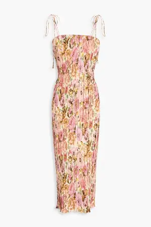 Zimmermann Pleated Floralprint Jersey Midi Slip Dress
