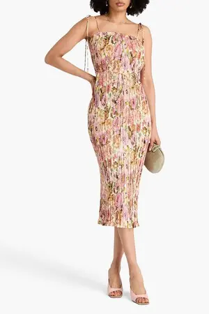 Zimmermann Pleated Floral-print Jersey Midi Slip Dress