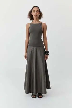 ST. AGNI Backless Circle Hem Dress - Khaki