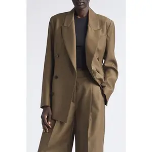 HEIRLOME Estelle Double Breasted Wool & Silk Blazer - Olive