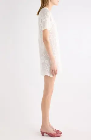 Chloé Short Sleeve Floral Pointelle Stitch Cotton Minidress