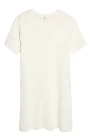 Chloé Short Sleeve Floral Pointelle Stitch Cotton Minidress